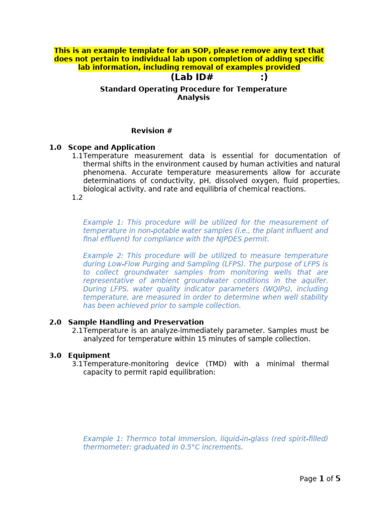 Sop Template Temperature 4 2024 | PDF | Thermometer | Applied And ...