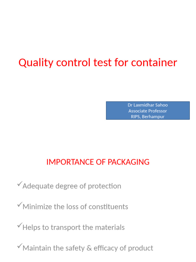 QC Test For Container | PDF | Water | Glasses