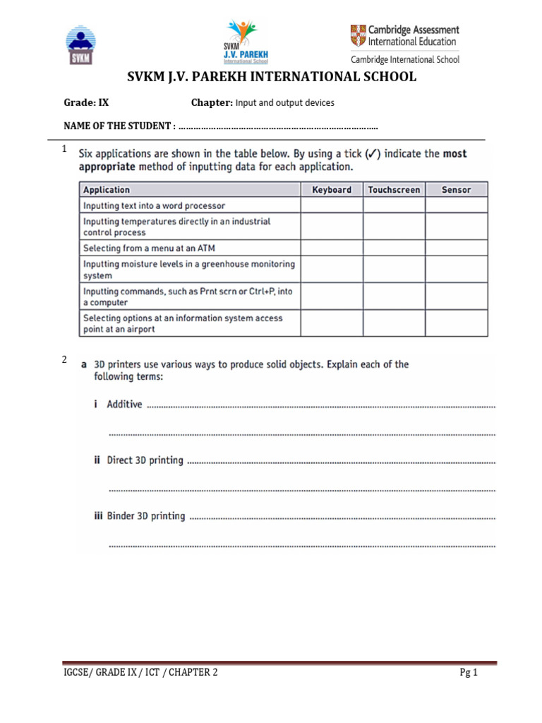 Grade 9 - ICT Worksheet - Chapter 2 | PDF