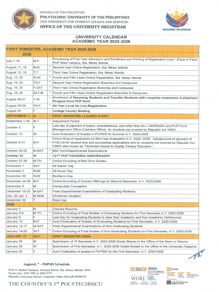 University Calendar AY2025 2026 | PDF