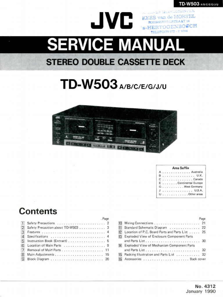 JVC TD-W503 Stereo Cassette Deck Manual | PDF | Information And ...