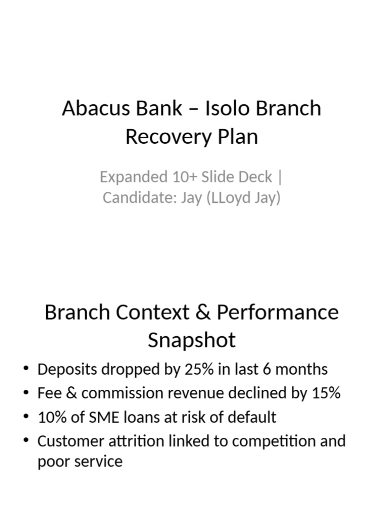 Abacus Bank Recovery Strategy Expanded | PDF