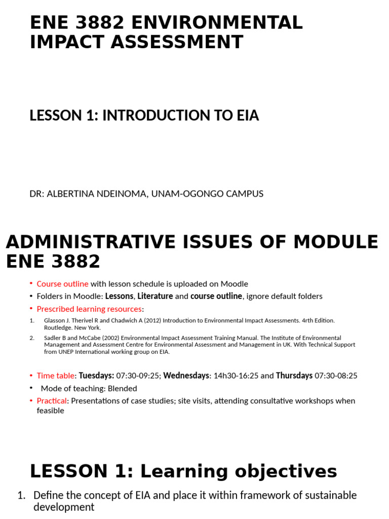 LESSON 1 - Introduction To EIA - 2025 | PDF | Environmental Impact Assessment | Sustainability