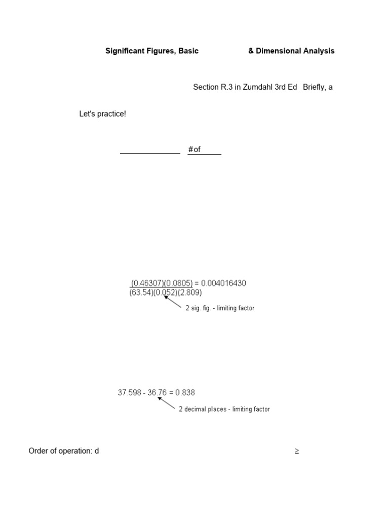 Dimensional Analysis & Sig Figs Worksheet | PDF | Significant Figures ...