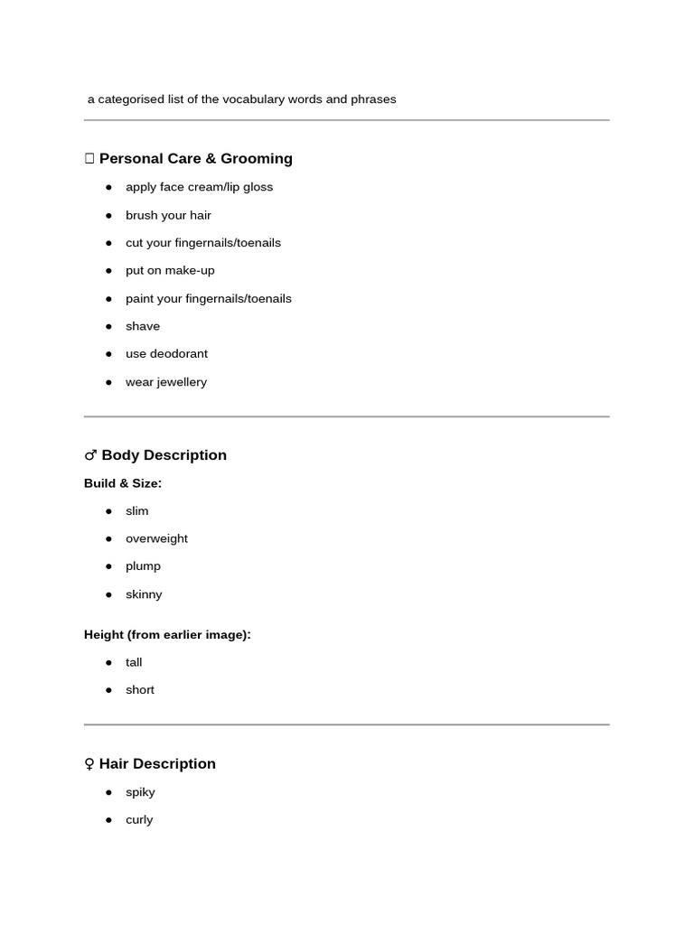 A Categorised List of The Vocabulary Words and Phrases | PDF