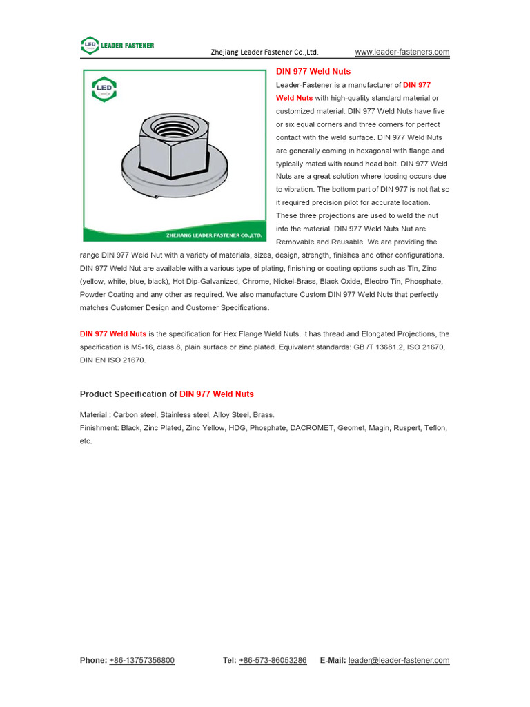 DIN 977 Weld Nuts Specifications | PDF | Nut (Hardware) | Screw