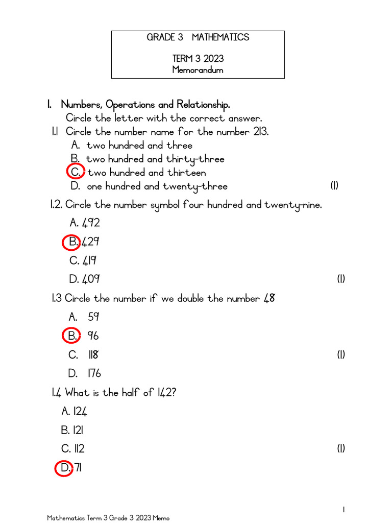 Grade 3 Term 3 Maths Assessment | PDF