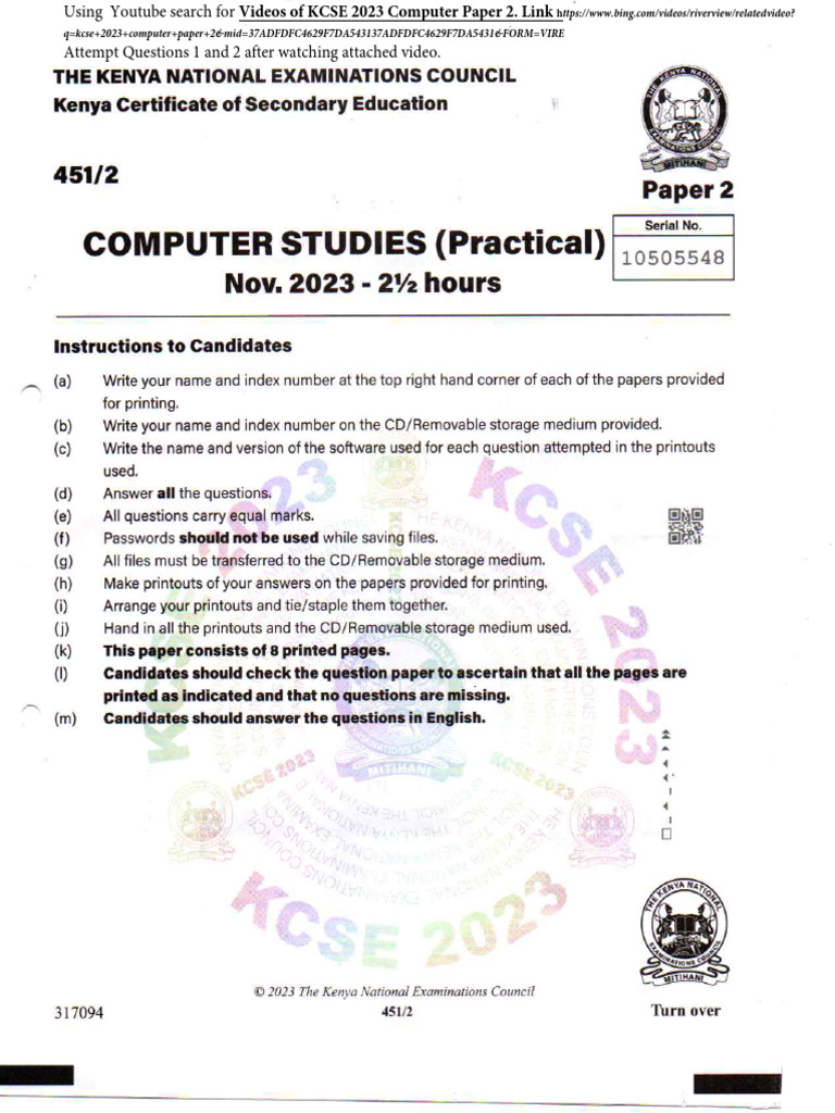 Form2 Computer Studies Paper 2 | PDF