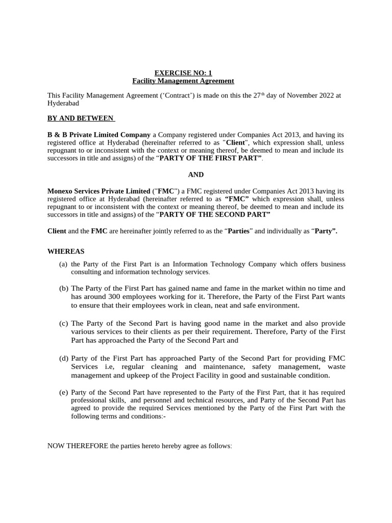 Facility Management Agreement Overview | PDF | Conflict Of Interest ...