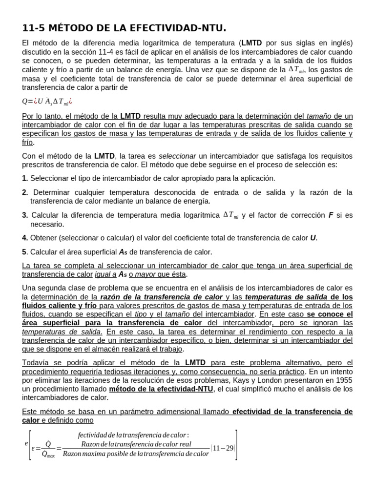 Metodo Efectividad NTU | PDF | Intercambiador de calor | Calor