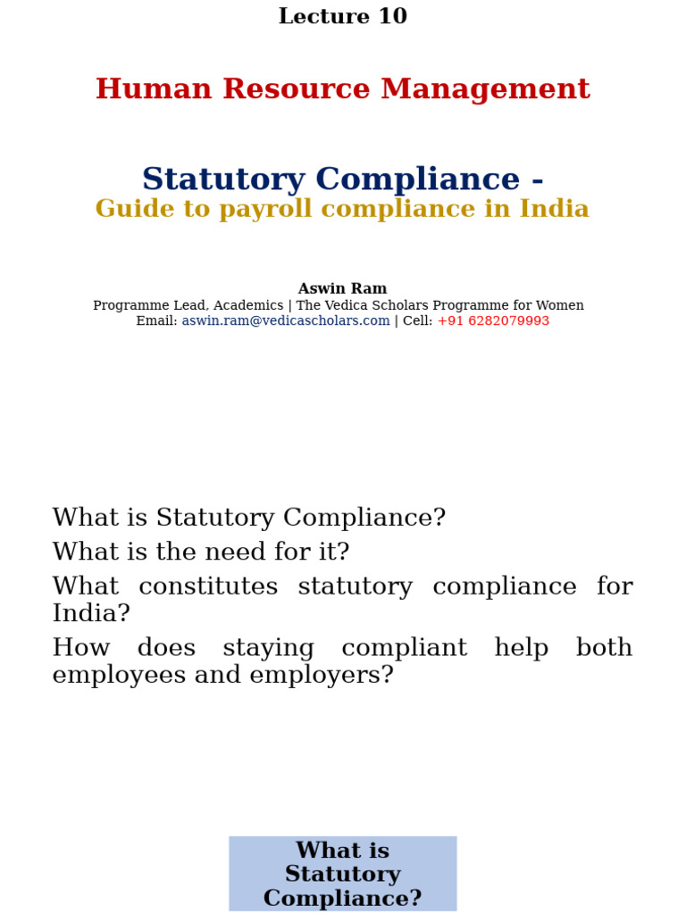 Statutory Compliance | PDF | Cost Of Living | Employment