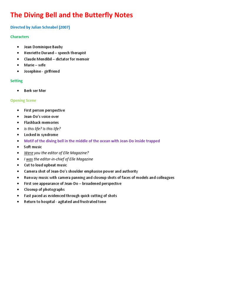 The Diving Bell and The Butterfly Notes | PDF | Language Arts & Discipline