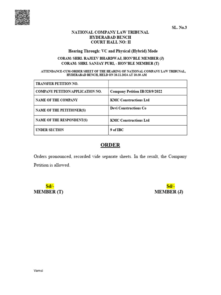 Devi Constructions Vs KMC | PDF | Bankruptcy | Business Law