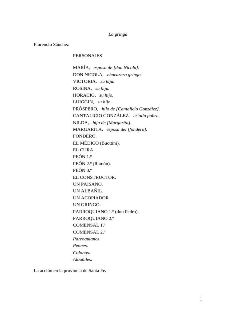 Florencio Sánchez - La Gringa | PDF