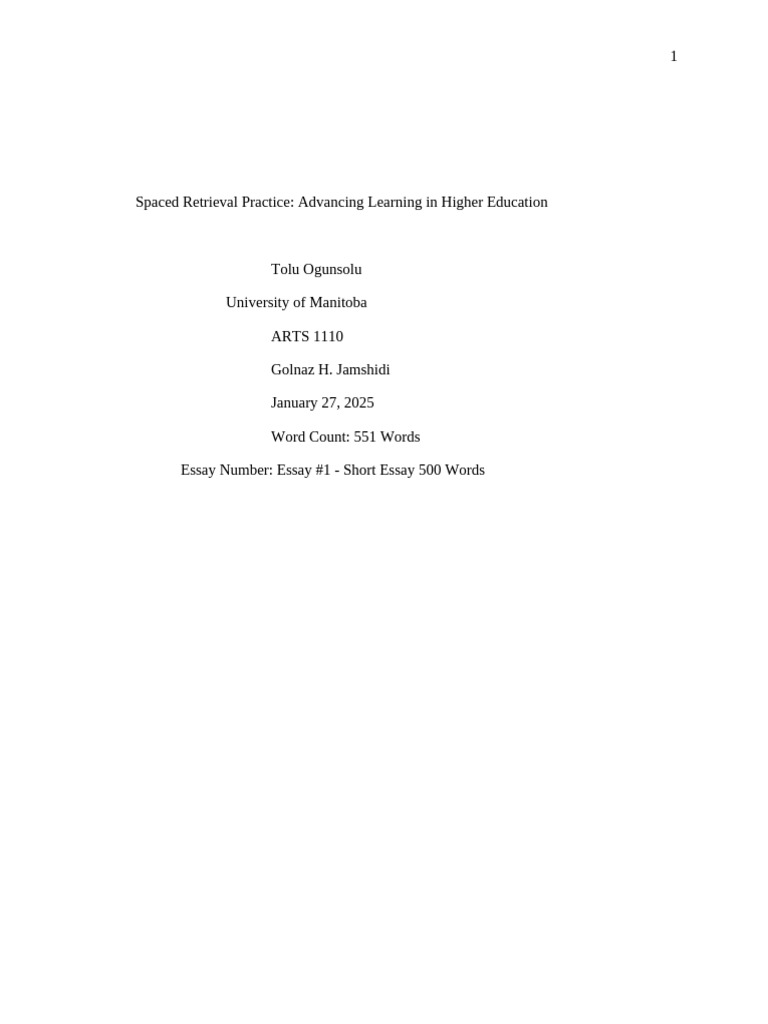 Essay #1 - Short Essay 1500 Words (FINAL COPY) | PDF | Learning | Knowledge