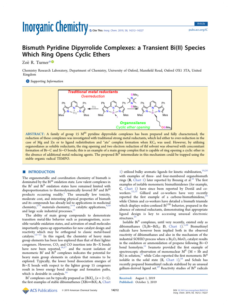 Bismuth Pyridine Complexes and Bi(II) Reactivity | PDF | Coordination ...