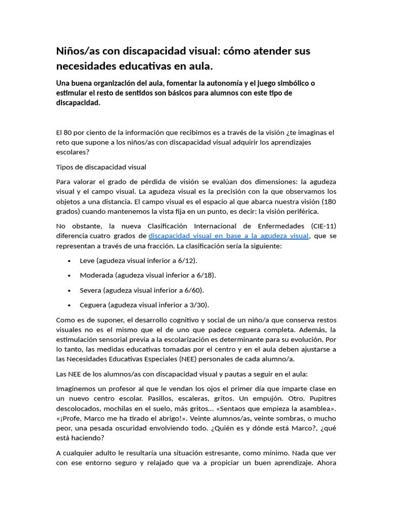 Orientaciones Discapacidad Visual | PDF | Enseñando | Salón de clases