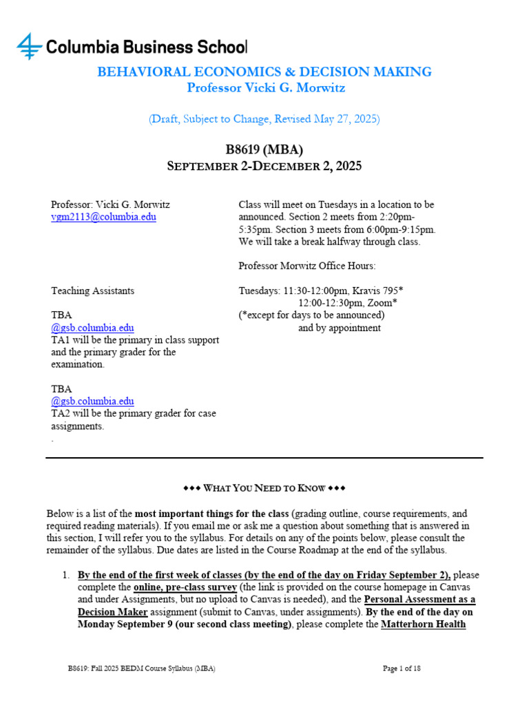 Vicki Morwitz - B8619 Syllabus | PDF | Behavioral Economics | Decision ...