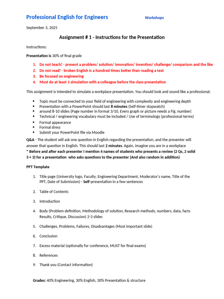 Engineering Presentation Guidelines | PDF