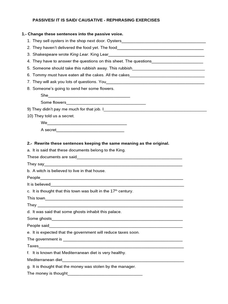 Passives - It Is Said - Causative (Answer Key) | PDF