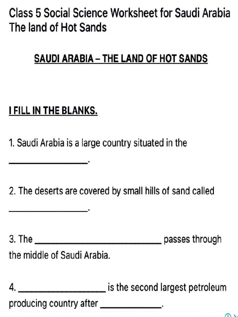 Saudi Arabia: Land of Hot Sands Worksheet | PDF
