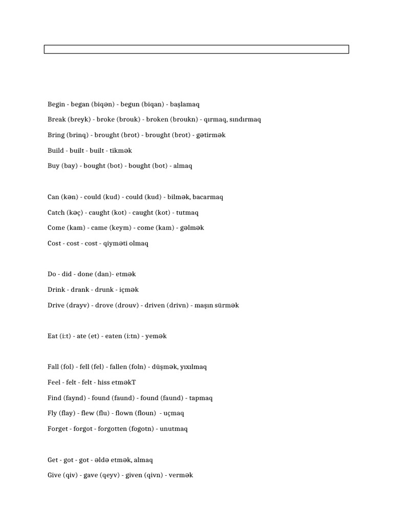 Irregular Verbs A1 A2 1 | PDF