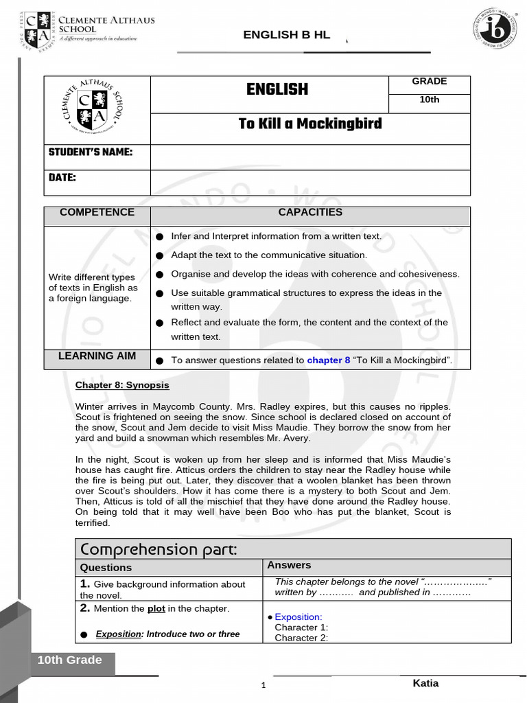 Chapter 8 Summary: To Kill a Mockingbird | PDF | To Kill A Mockingbird