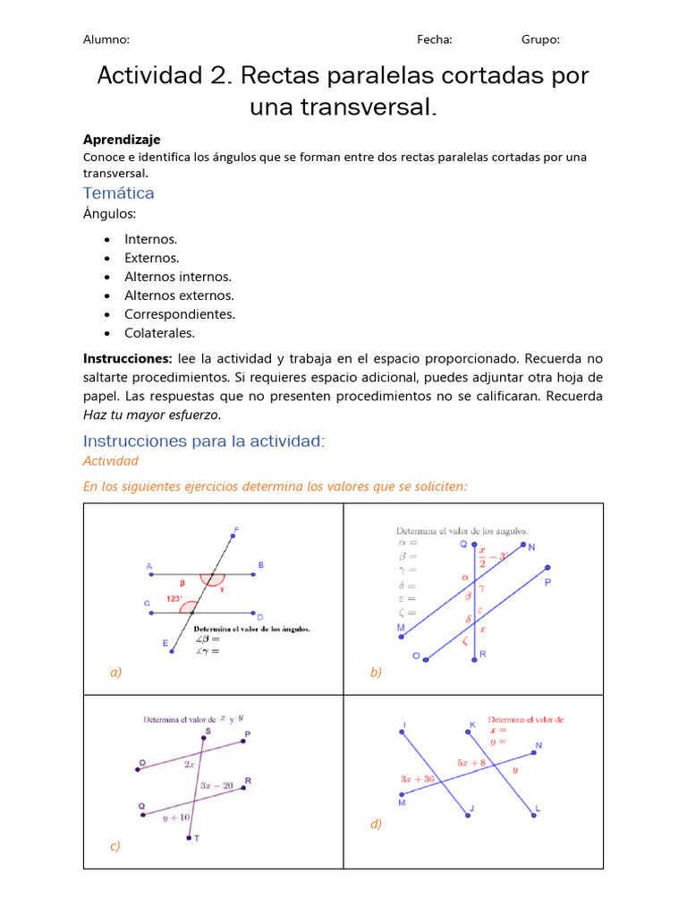 Ángulos en Rectas Paralelas y Transversales | PDF