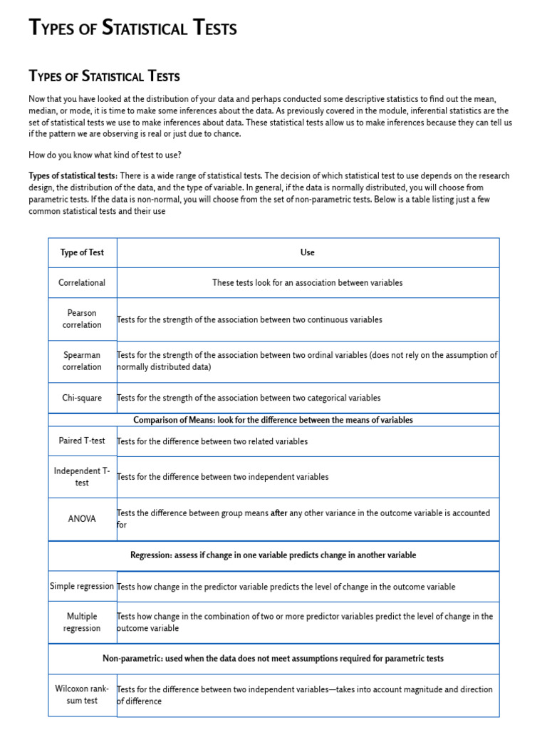 Types of Statistical Tests - CYFAR-4 | PDF | Statistics | Statistical ...