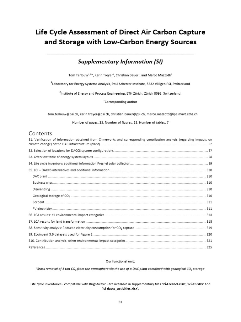 2021 LCA of DAC ETH Zuerich Sublementary 1 | PDF | Life Cycle ...