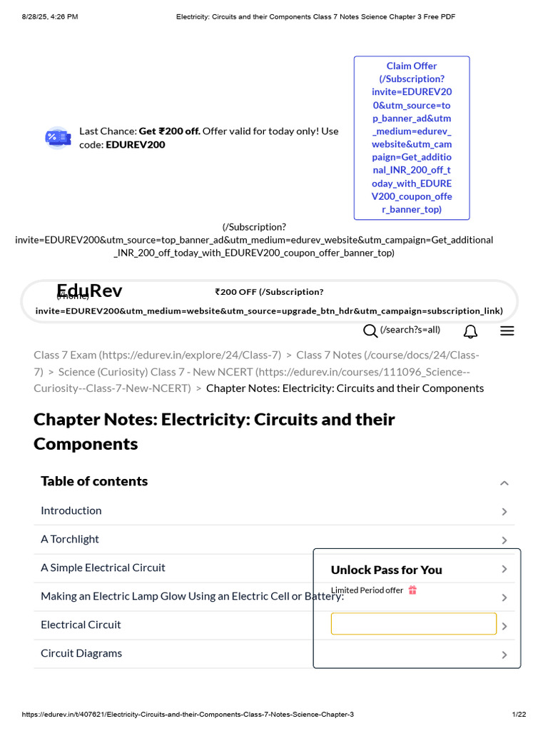 Class 7 Electricity Circuit Notes | PDF | Incandescent Light Bulb ...