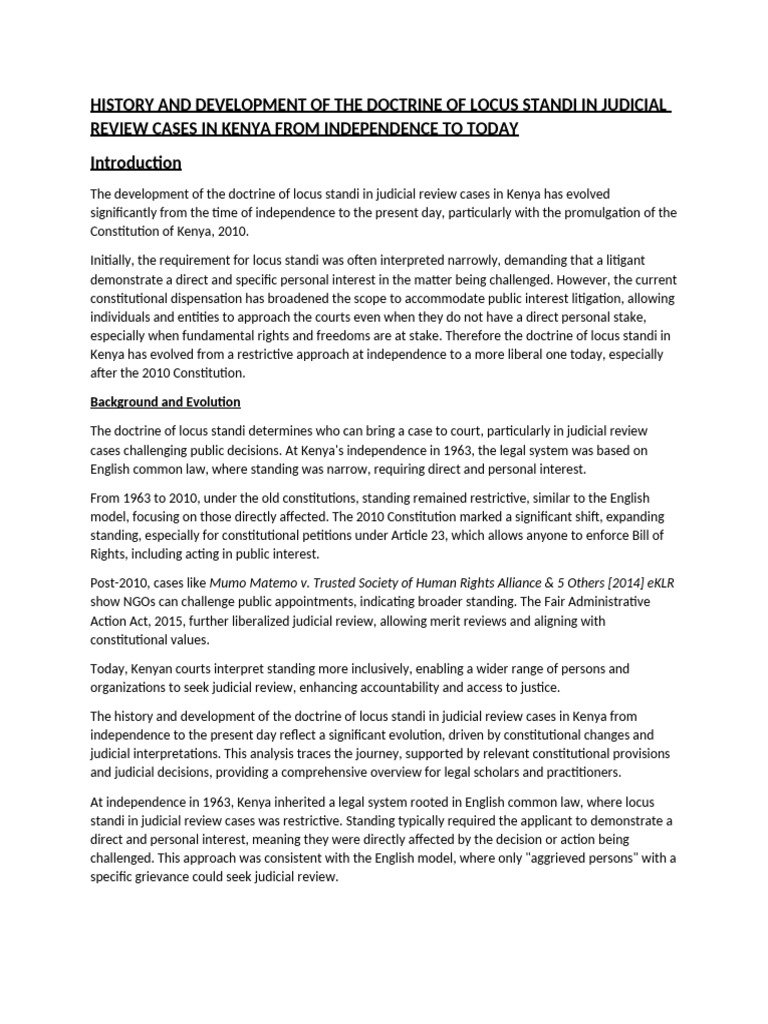 Evolution of Locus Standi in Kenya | PDF | Standing (Law) | Governance
