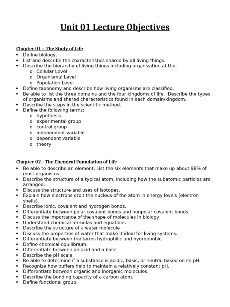 Unit 01 Lecture Objectives - Fall2020 | PDF | Molecules | Chemical Bond