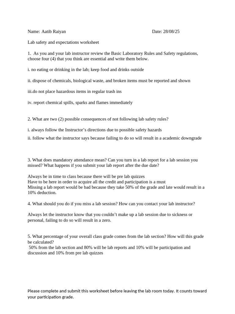 Lab Safety Rules and Expectations Guide | PDF