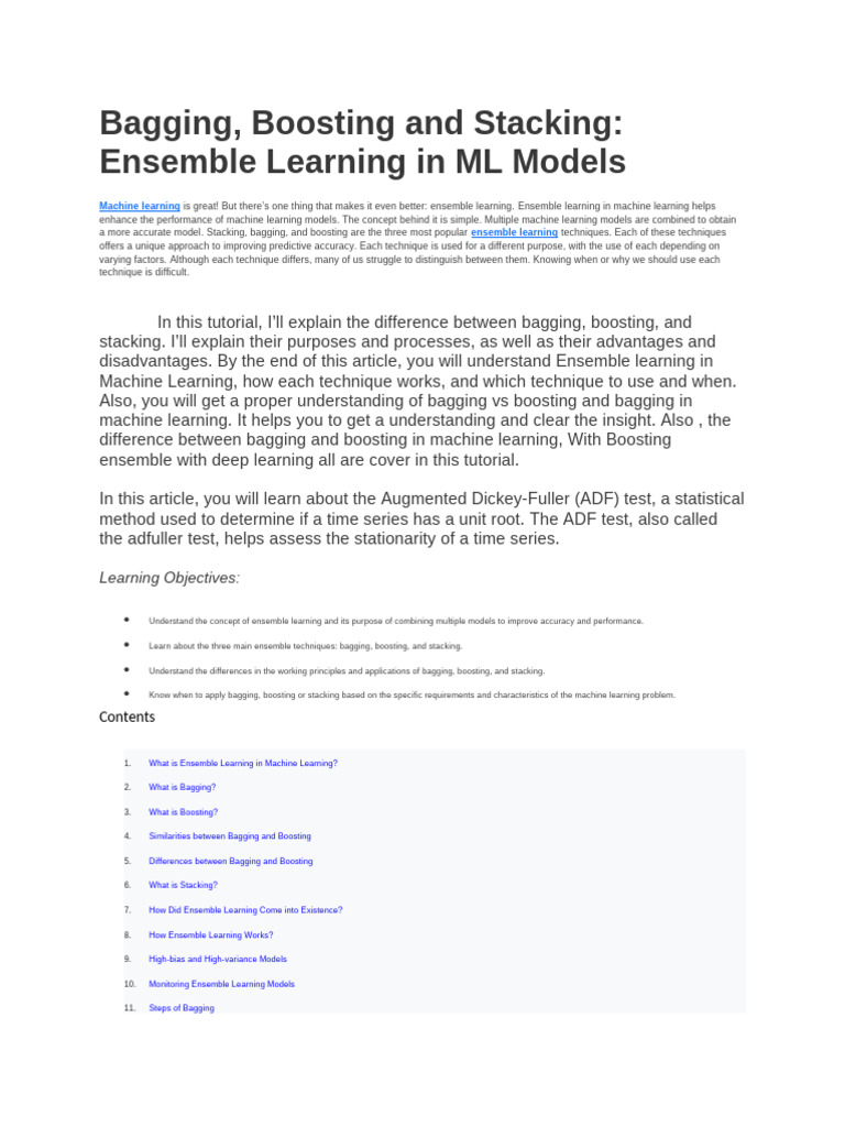 Bagging, Boosting, and Stacking Explained | PDF | Machine Learning ...