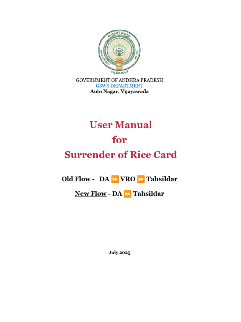 User Manual For Surrender of Rice Card | PDF