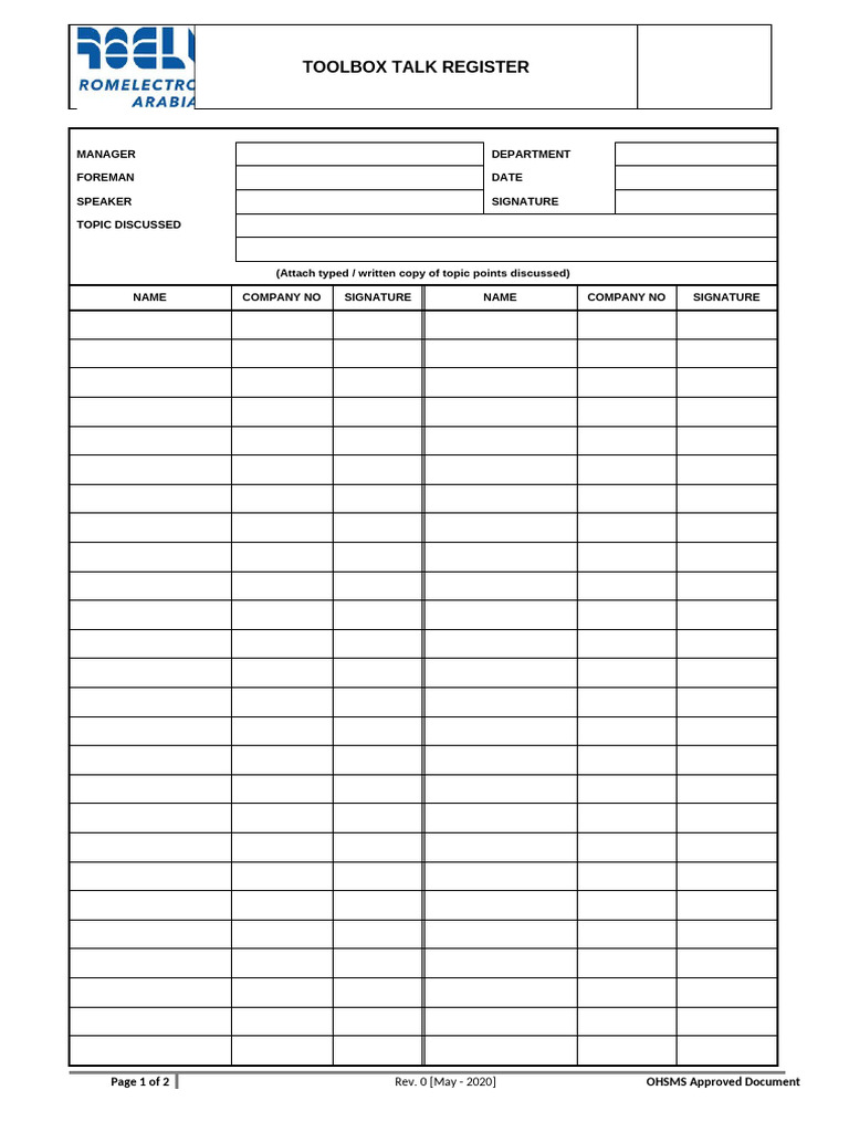 Toolbox Talk Record | PDF