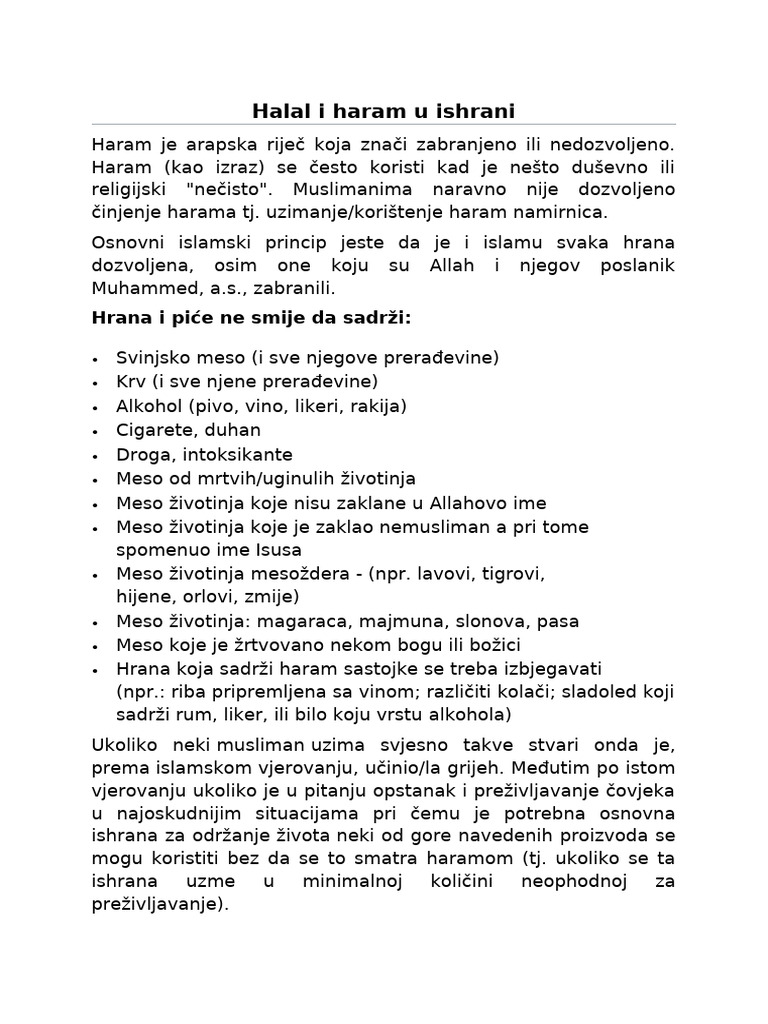 Halal I Haram U Ishrani | PDF