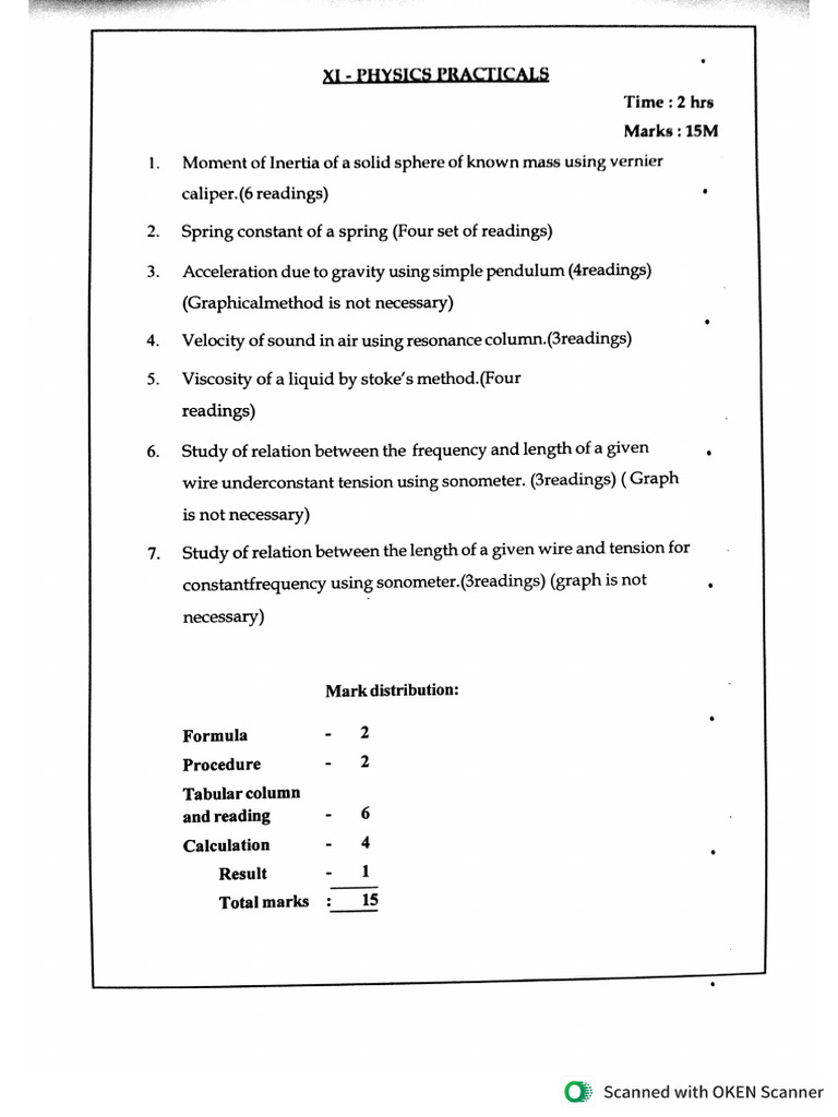 11th Physics Practicals | PDF