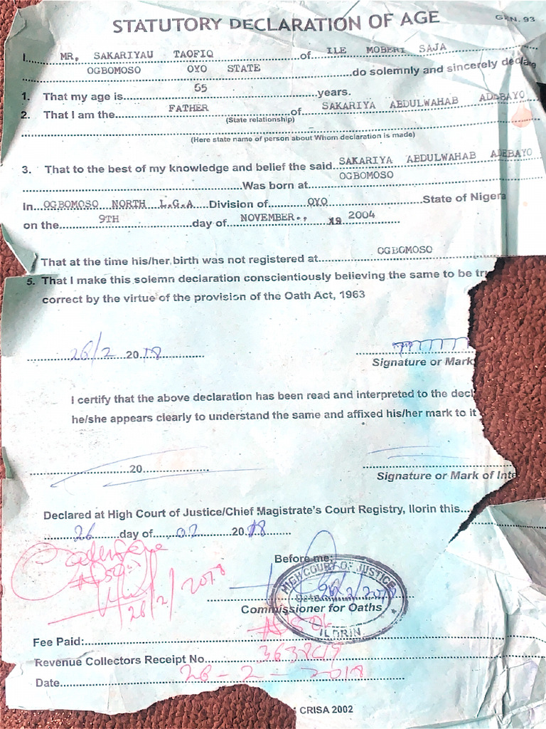 Statutory Declaration of Age 2 | PDF