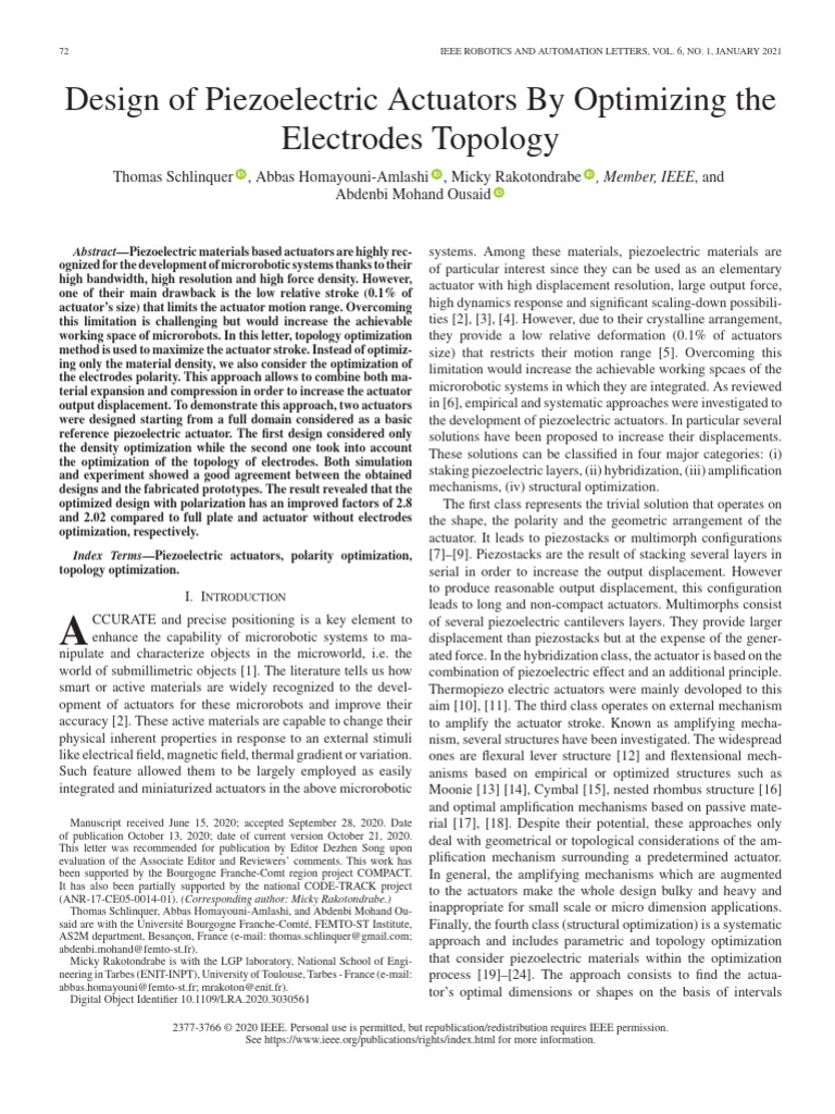 Design of Piezoelectric Actuators by Optimizing The Electrodes Topology ...