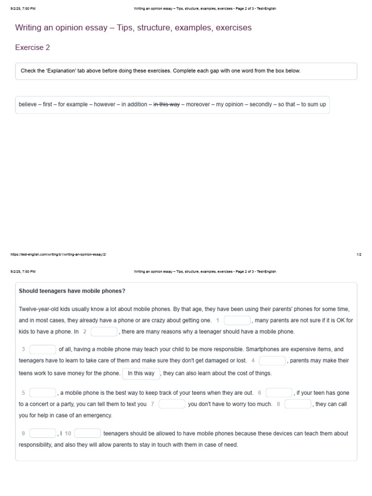 Opinion Essay Writing Guide B1 | PDF | Adolescence
