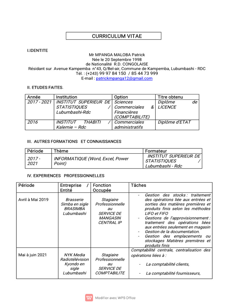 CV de Patrick Mpanga Maloba | PDF