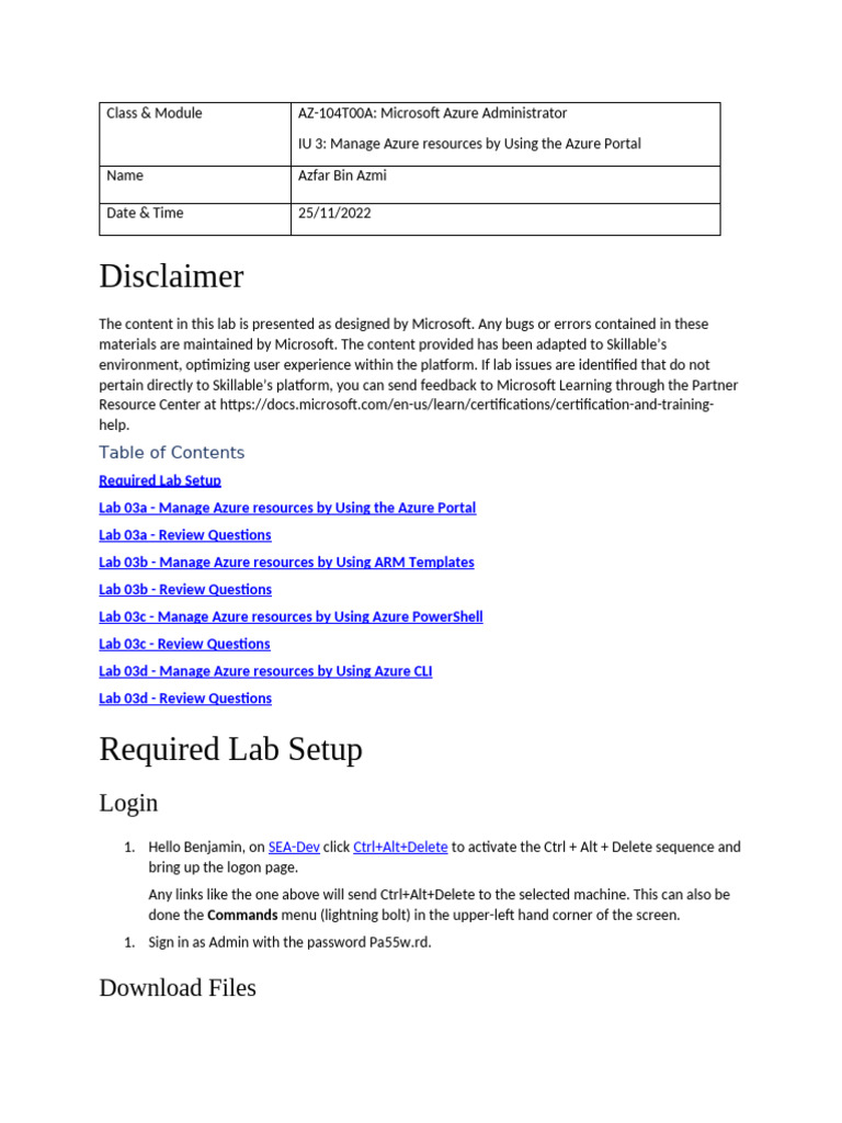 Azure Resource Management Lab Guide | PDF | Computer File | Microsoft Azure