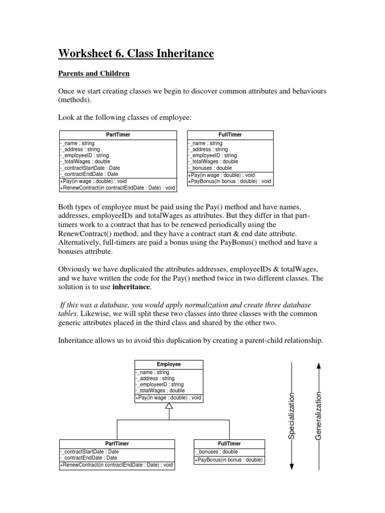 Worksheet 6 Class Inheritance | PDF | Constructor (Object Oriented Programming) | Programming