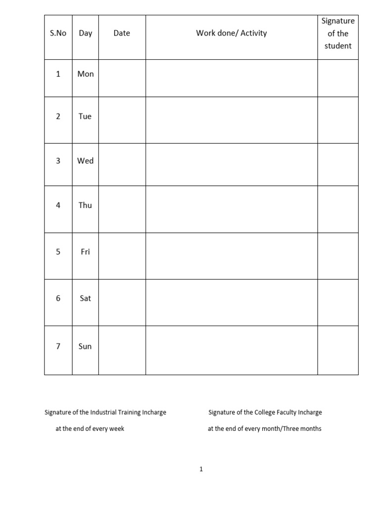Weekly Log Book Template | PDF