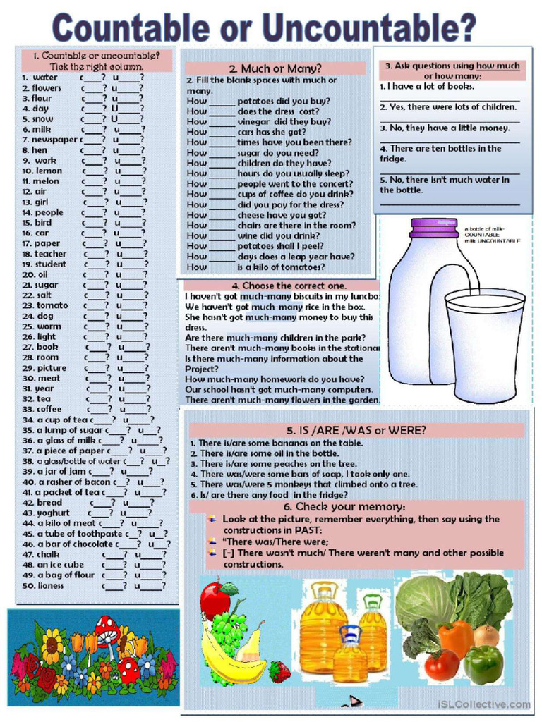 Countable and Uncountable Fun Activities Games Grammar Drills 15002 1 | PDF