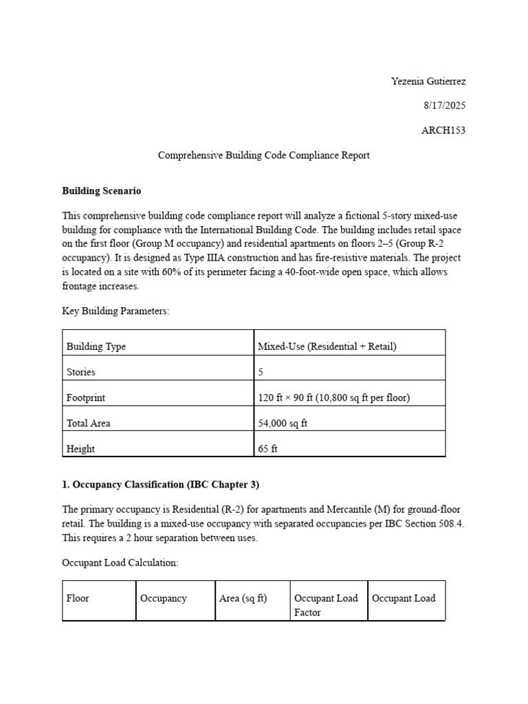 Building Code Compliance Report for Mixed-Use | PDF | Wall | Window
