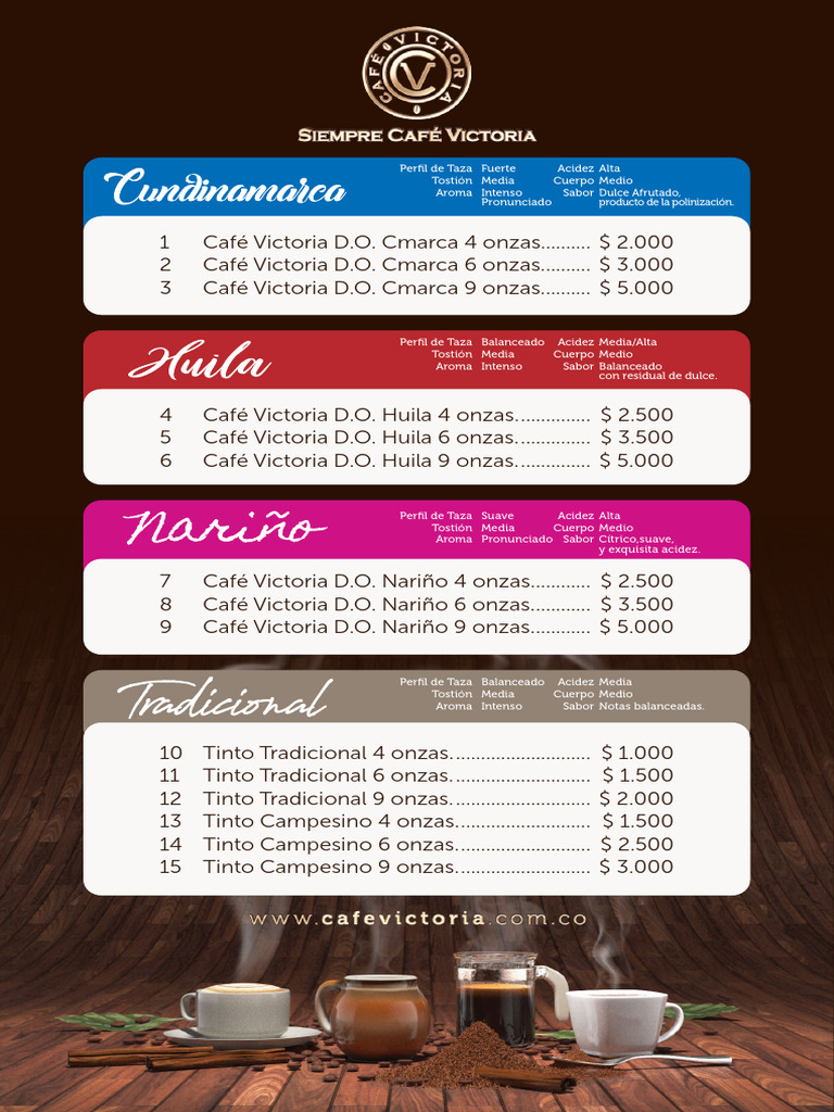 Menú de Bebidas y Pasteles Variados | PDF | café | Alimentos