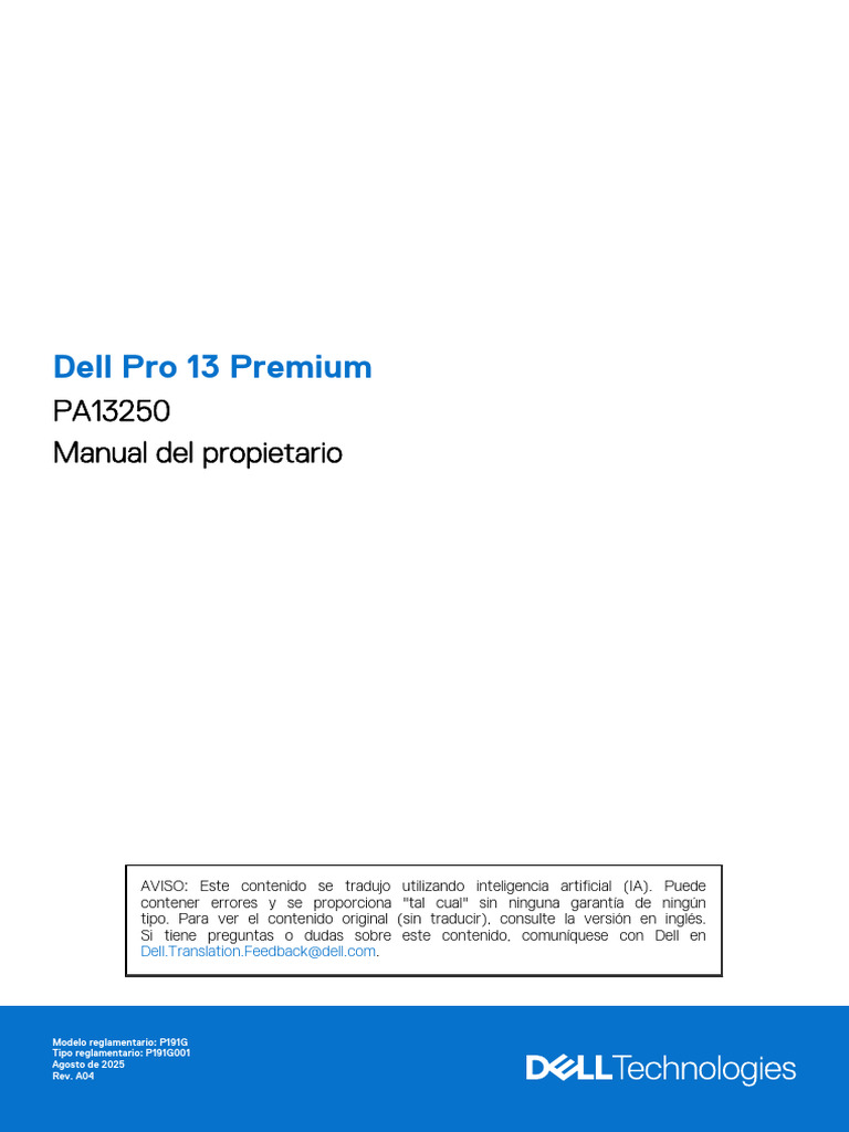 Dell Pro 13 Pa13250 Owners Manual Es XL | PDF | USB | Bios